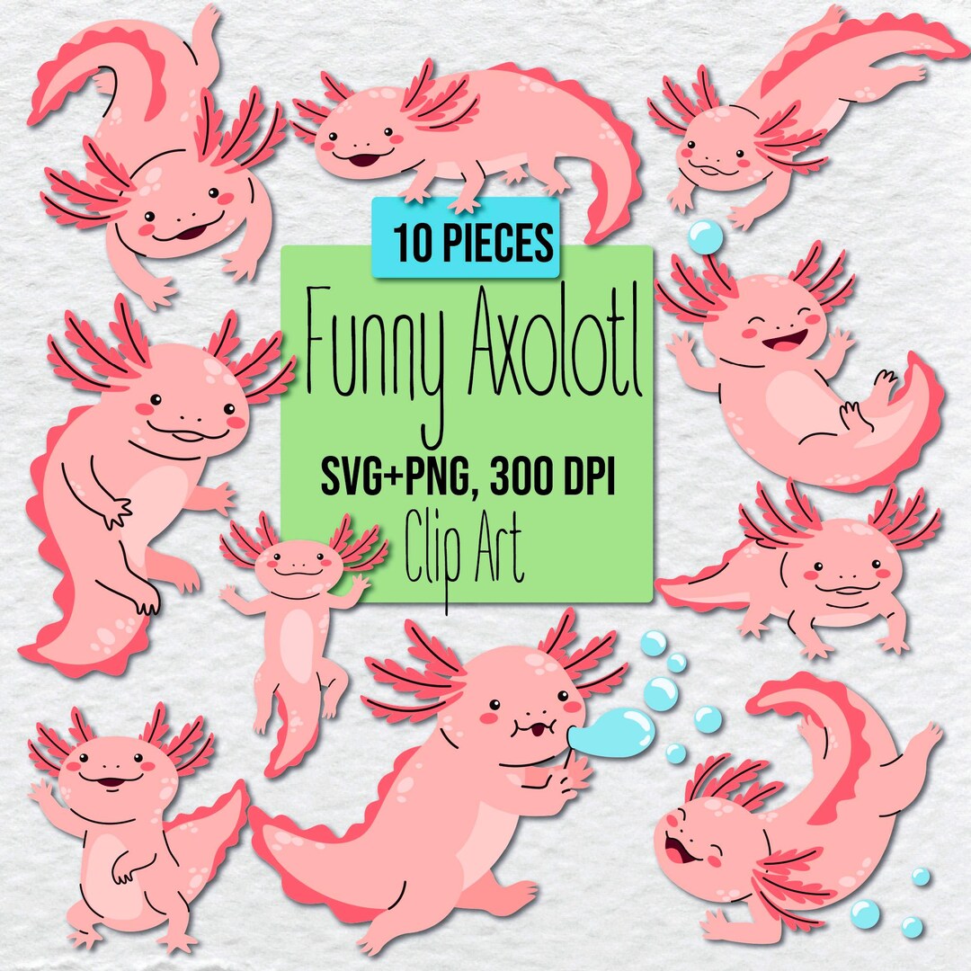 Funny Kawaii Axolotl Clipart: Axolotl PNG SVG Bundle, Cute Axolotl ...