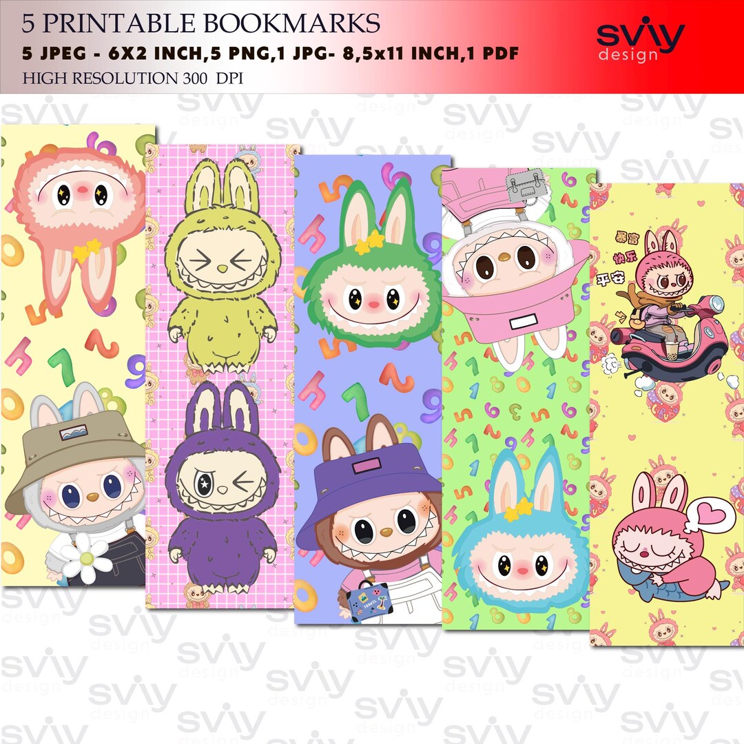 Labubu PNG Bookmarks - Cute Printable Bookmark Set for Kids | Funny ...