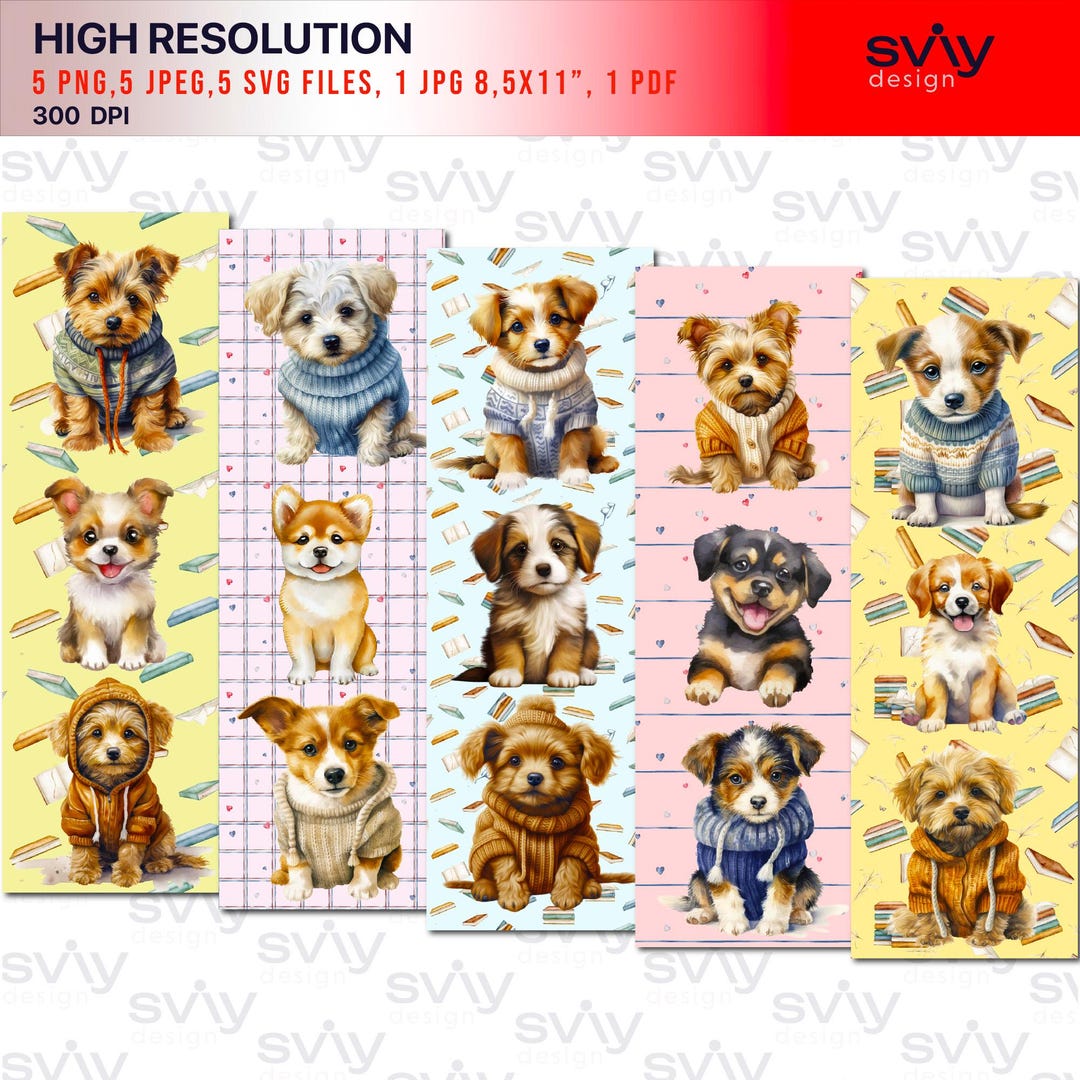 Cute Puppy Bookmarks PNG, Dog Bookmarks SVG, Digital Products ...