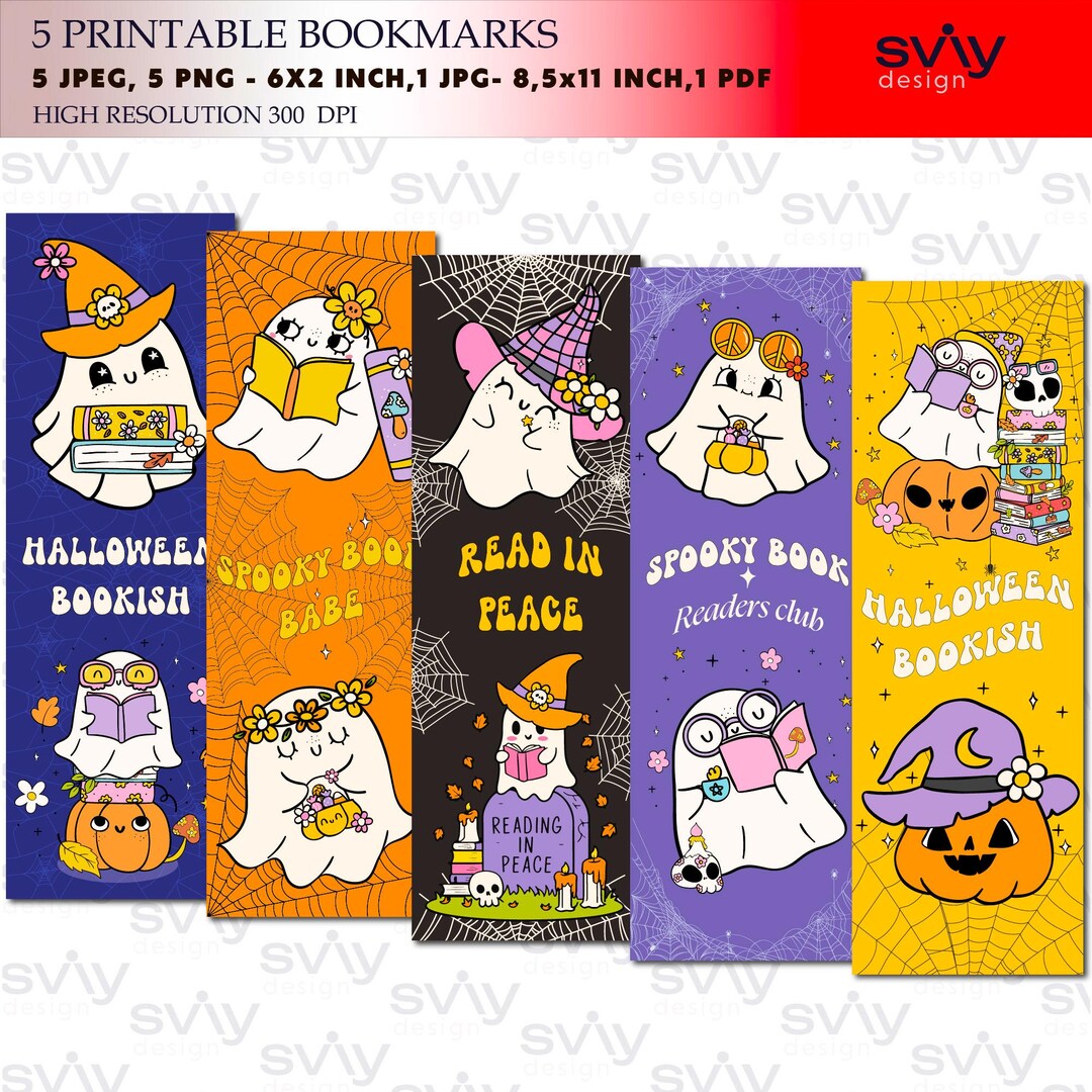 Cute Ghost Bookmarks for Kids, Halloween Printable Bookmarks, Halloween ...