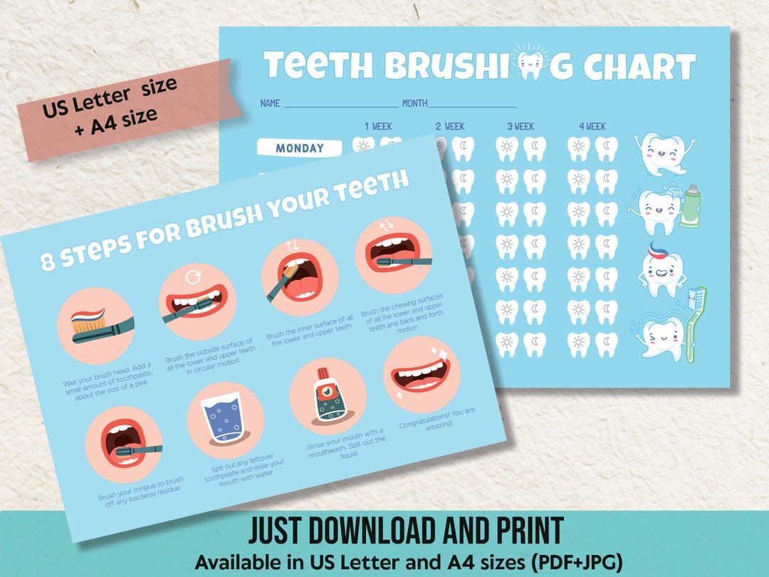 Kids Teeth Brushing Chore Chart Printable| Dental Health Habit Tracker ...
