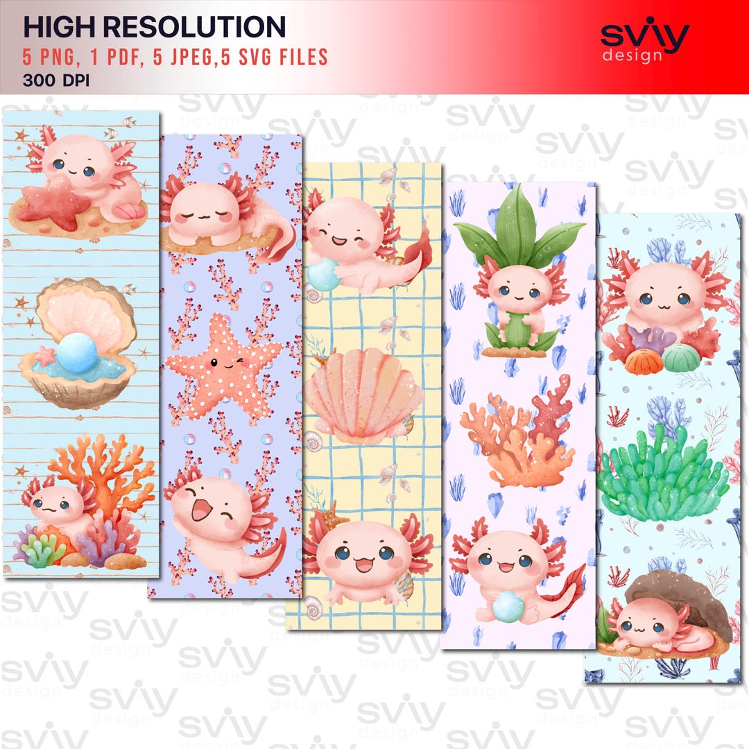 Bookmark SVG, Bookmark PNG, Axolotl Cute Bookmark Set for Kids, Axolotl ...