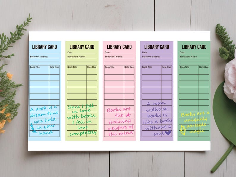 Library Card Bookmark Printable, Vintage Reading Tracker, Book Qotes ...