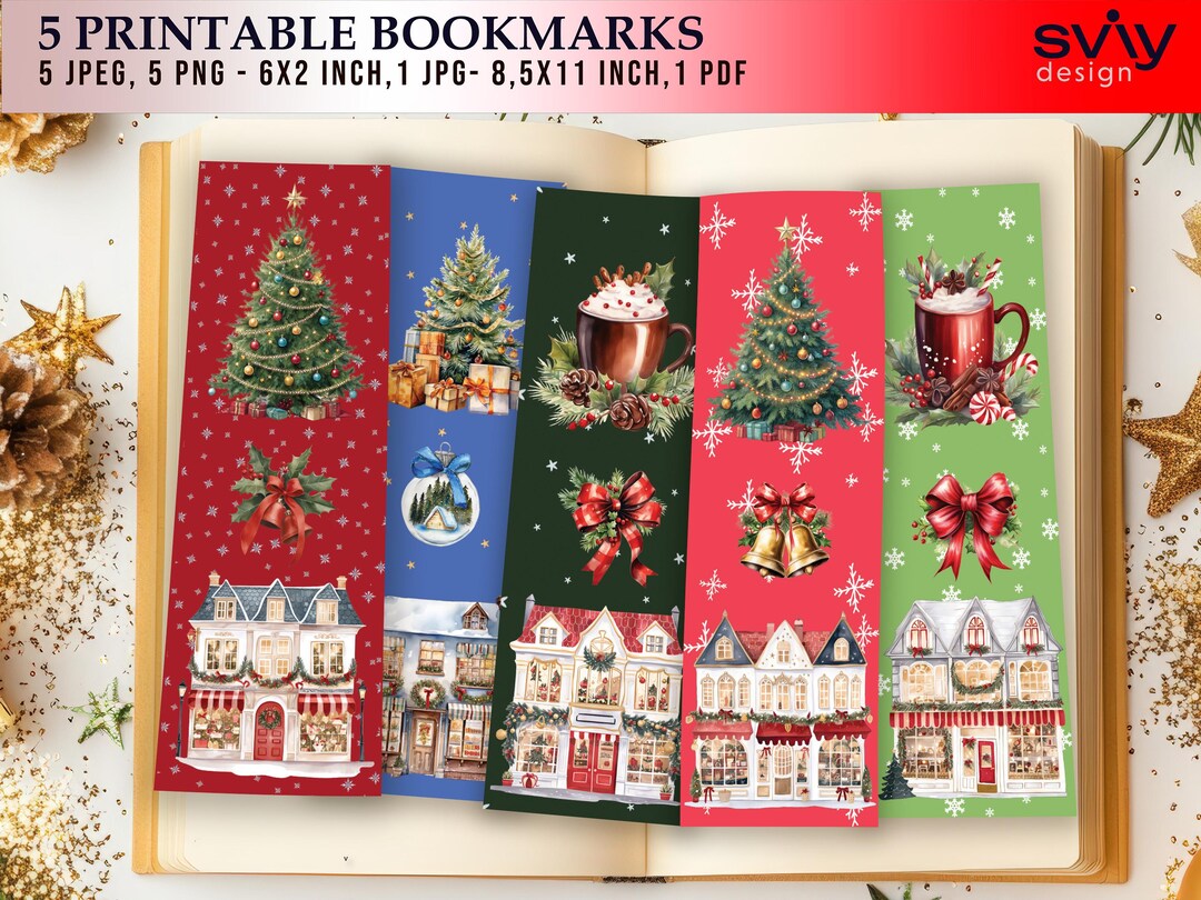 Printable Christmas Bookmark Set, Vintage Christmas Bookmark PNG ...