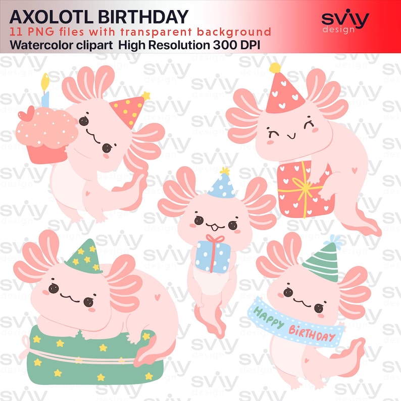 Axolotl Birthday SVG PNG – Cute Axolotl Clipart, Digital Download ...