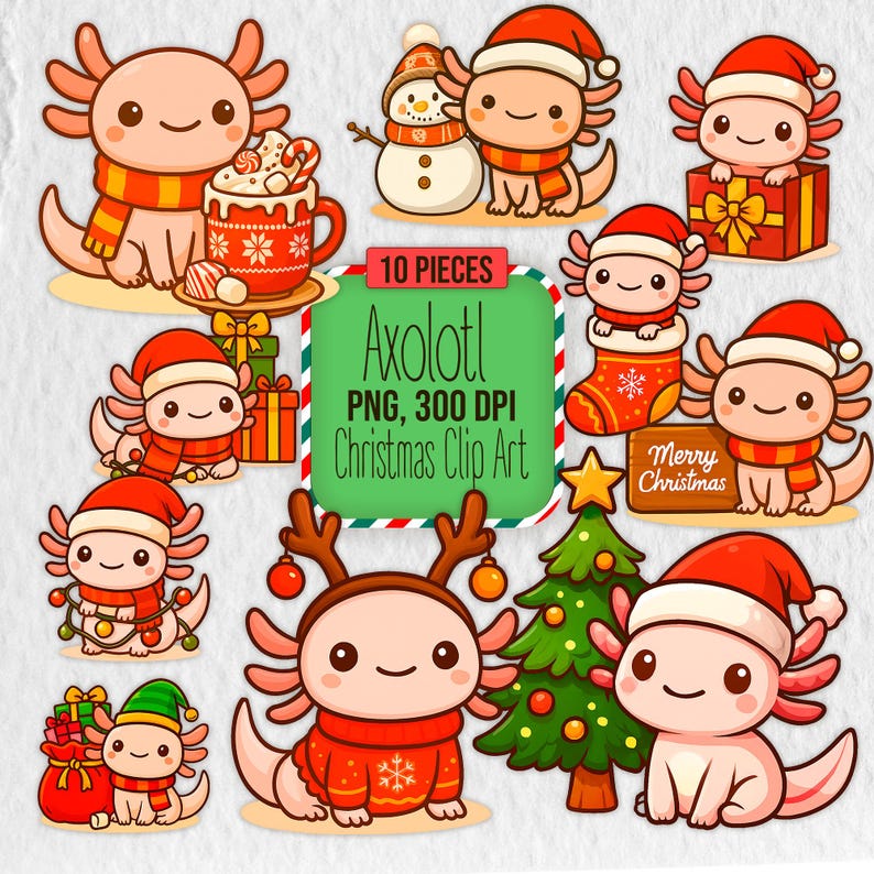 10 Axolotl PNG Bundle, Christmas Axolotl PNG, Funny Christmas Shirt PNG ...