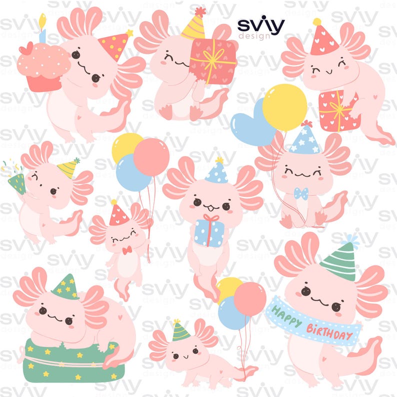 Axolotl Birthday SVG PNG – Cute Axolotl Clipart, Digital Download ...