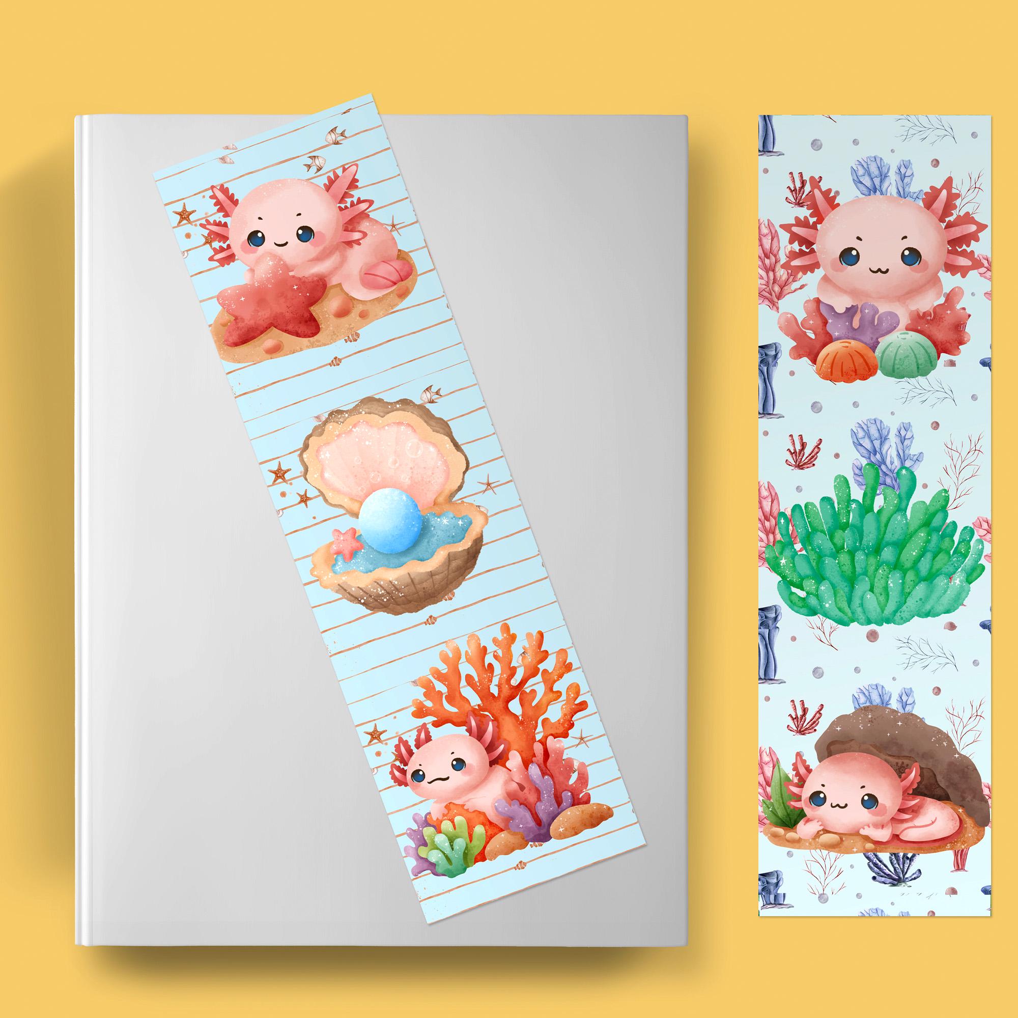 Bookmark SVG, Bookmark PNG, Axolotl Cute Bookmark Set for Kids, Axolotl ...