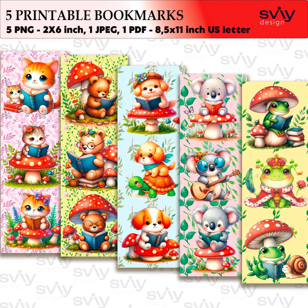 Cute Cat and Dog Bookmark PNG – Printable Book Mark for Kids Gift - Etsy