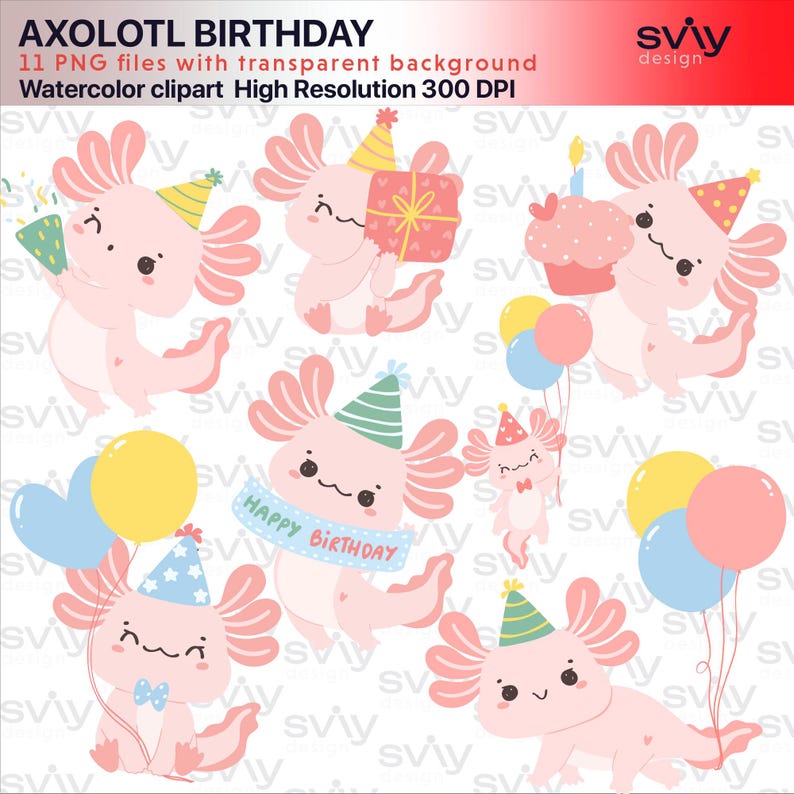 Axolotl Birthday SVG PNG – Cute Axolotl Clipart, Digital Download ...
