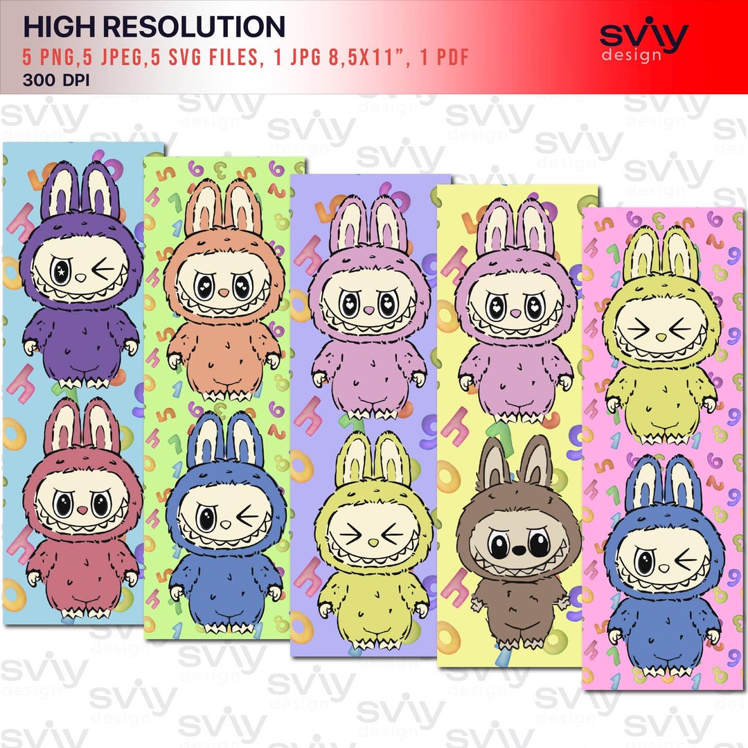 Labubu PNG Bookmarks – Cute Labubu SVG Bookmark Bundle, Funny Printable ...