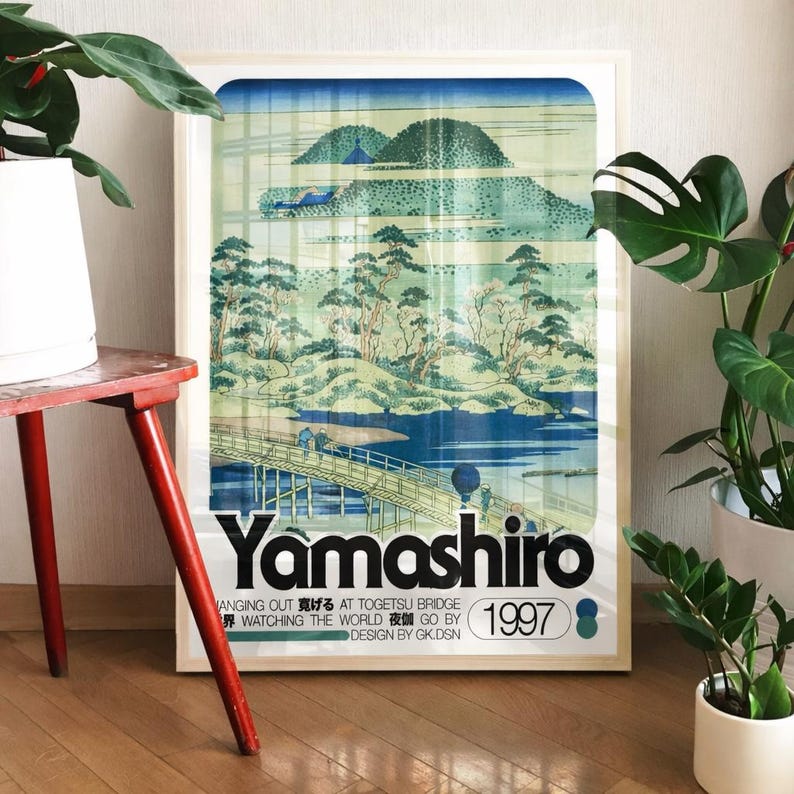 Yamashiro Japanese Bridge Poster Wall Art, Vintage Style Landscape ...