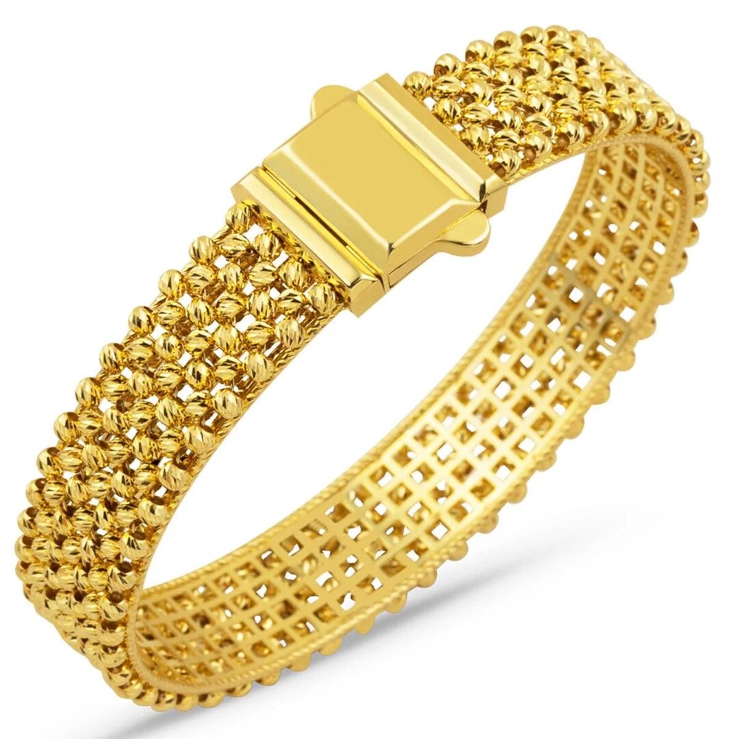 14K Luxury Dubai Model Gold Bangle, 14K Yellow Real Gold Women's Jewelry Handmade, Handcrafted ...