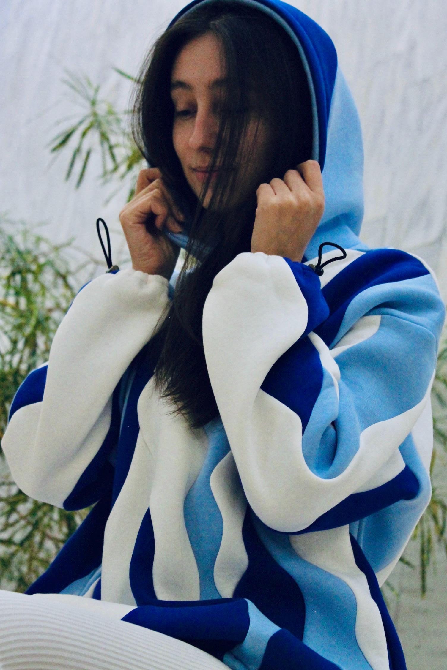 Custom Waved Color Block Hoodie, Handmade Oversized Sweatshirt - Etsy