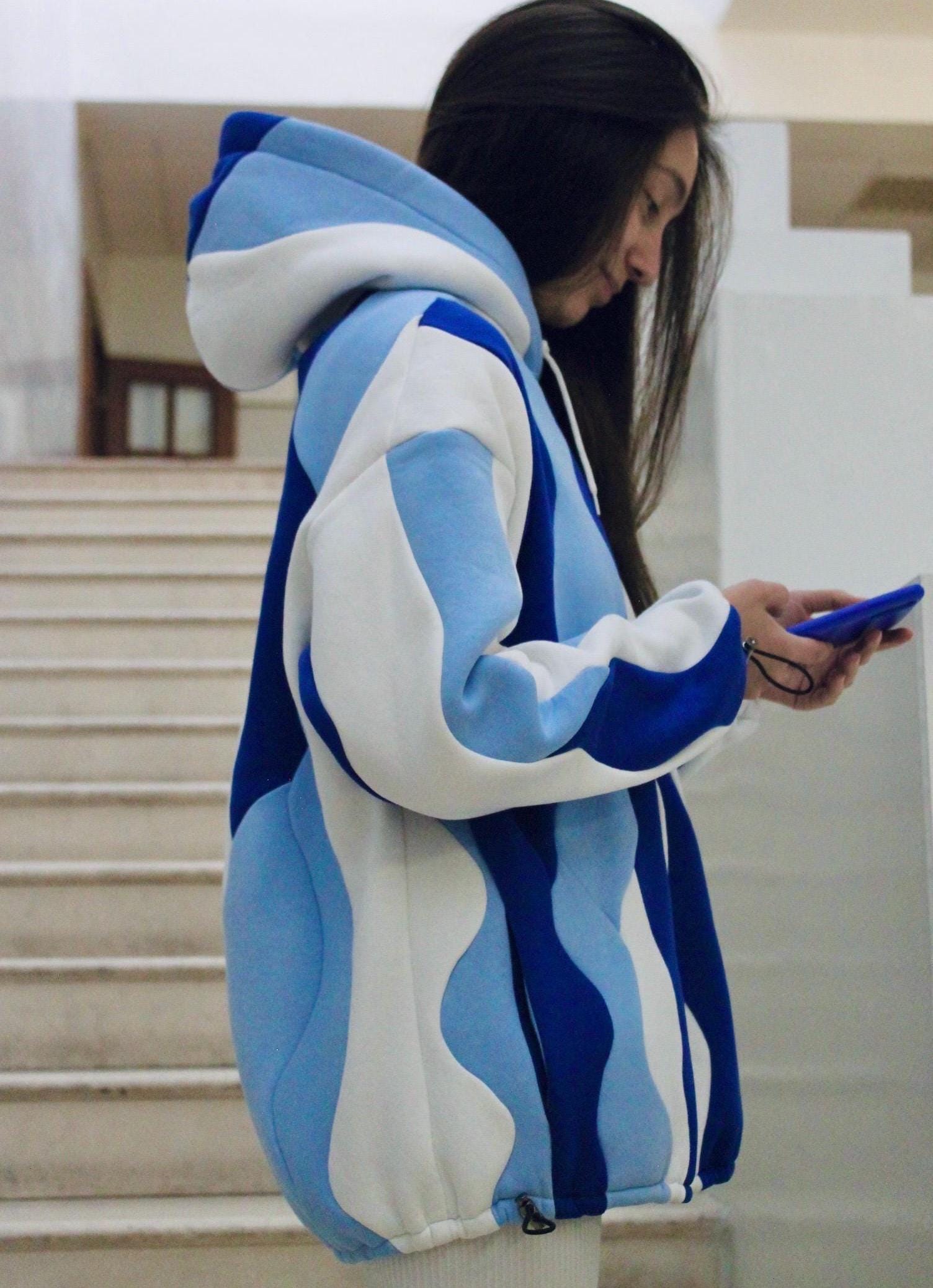 Custom Waved Color Block Hoodie, Handmade Oversized Sweatshirt - Etsy