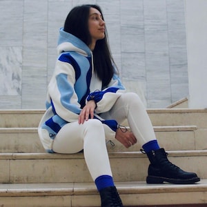 Custom Waved Color Block Hoodie, Handmade Oversized Sweatshirt - Etsy