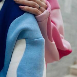Custom Waved Color Block Hoodie, Handmade Oversized Sweatshirt - Etsy