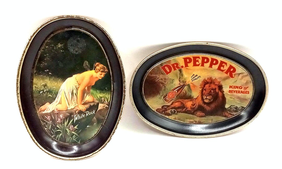 Two Vintage Late 1970s Reproduction Advertising Metal Tip Trays Classic ...