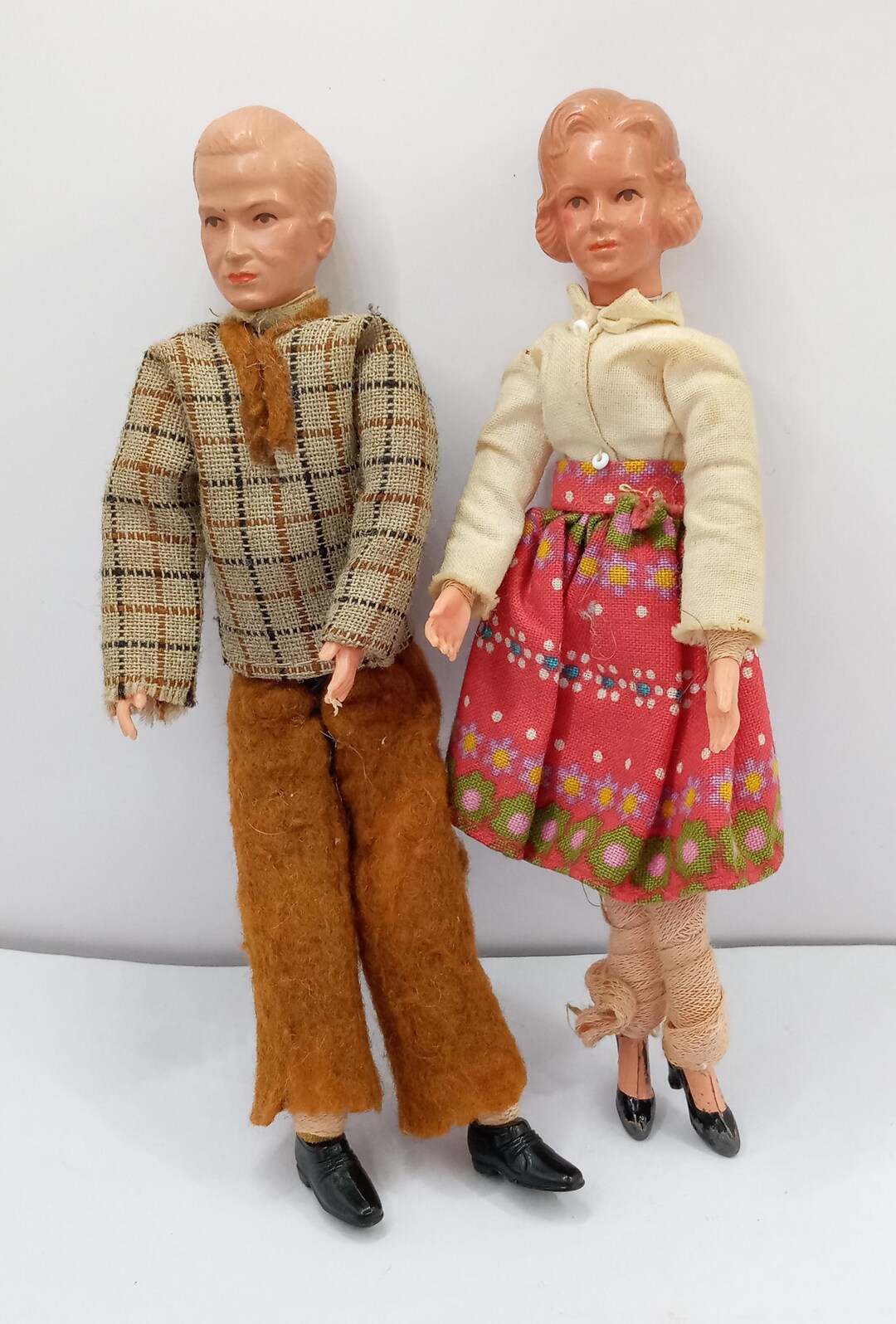 Two Vintage 1950s German Miniature Dollhouse Dolls Mom and Dad Parent ...