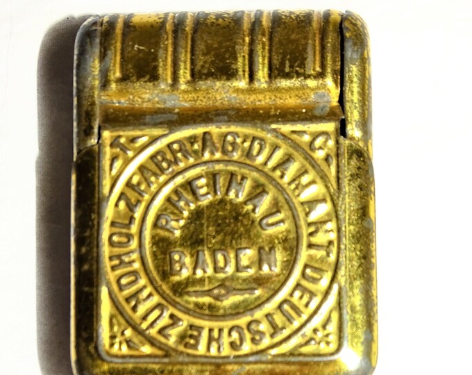 Antique Civil War Era Gilded Tin Match Safe Case With Striker German ...