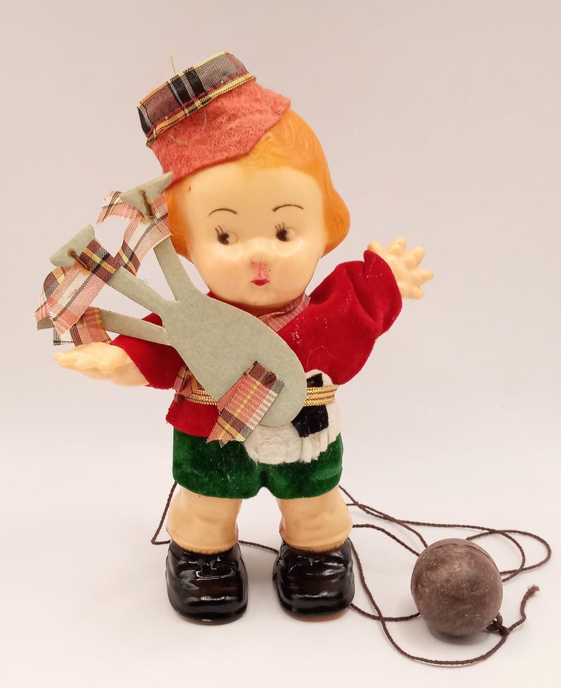 Vintage Celluloid Plastic Scottish Bag Piper Doll, Self Walker, Ramp ...
