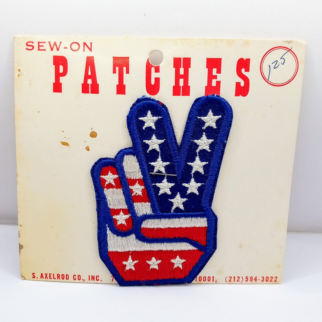 Vintage 1976 Patriotic Hand Peace Sign Sew on Embroidered Patch, Red ...