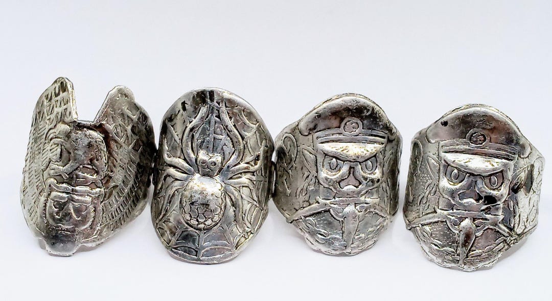 4 Vintage Aluminum Boys Men's Rings, Goth Unisex Bikey Oddity ...