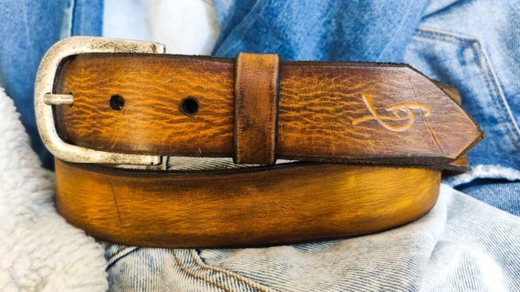 Men's Leather Belt Yellow Belt Mens Leather Belt Custom - Etsy