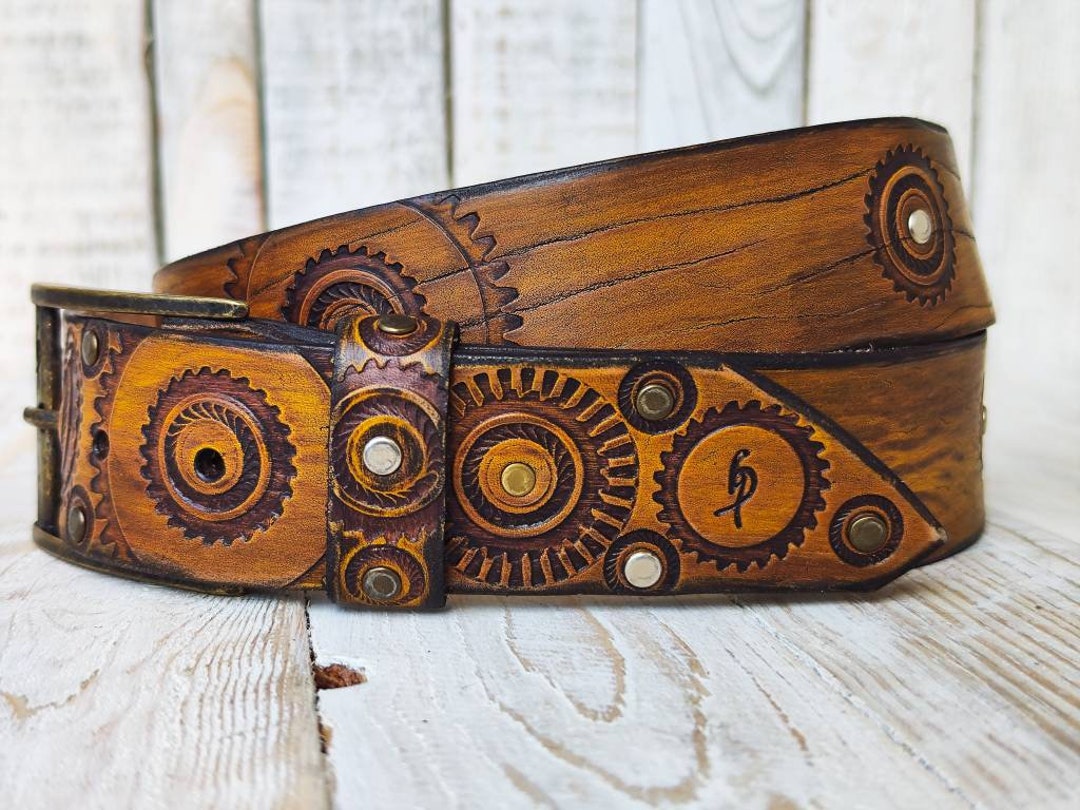 Handmade Leather Belt - Steampunk Style With Gears - 4.2 Cm Wide ...