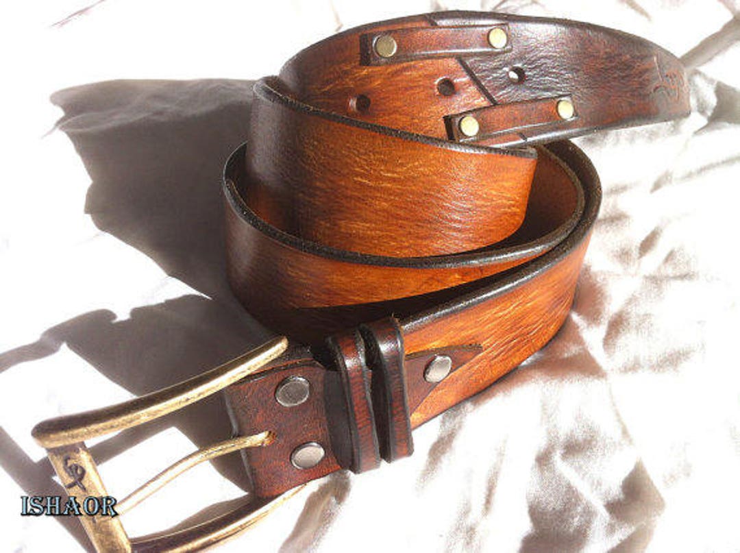 Unique Handmade Brown Men's Leather Belt the Perfect Leather Gift for ...