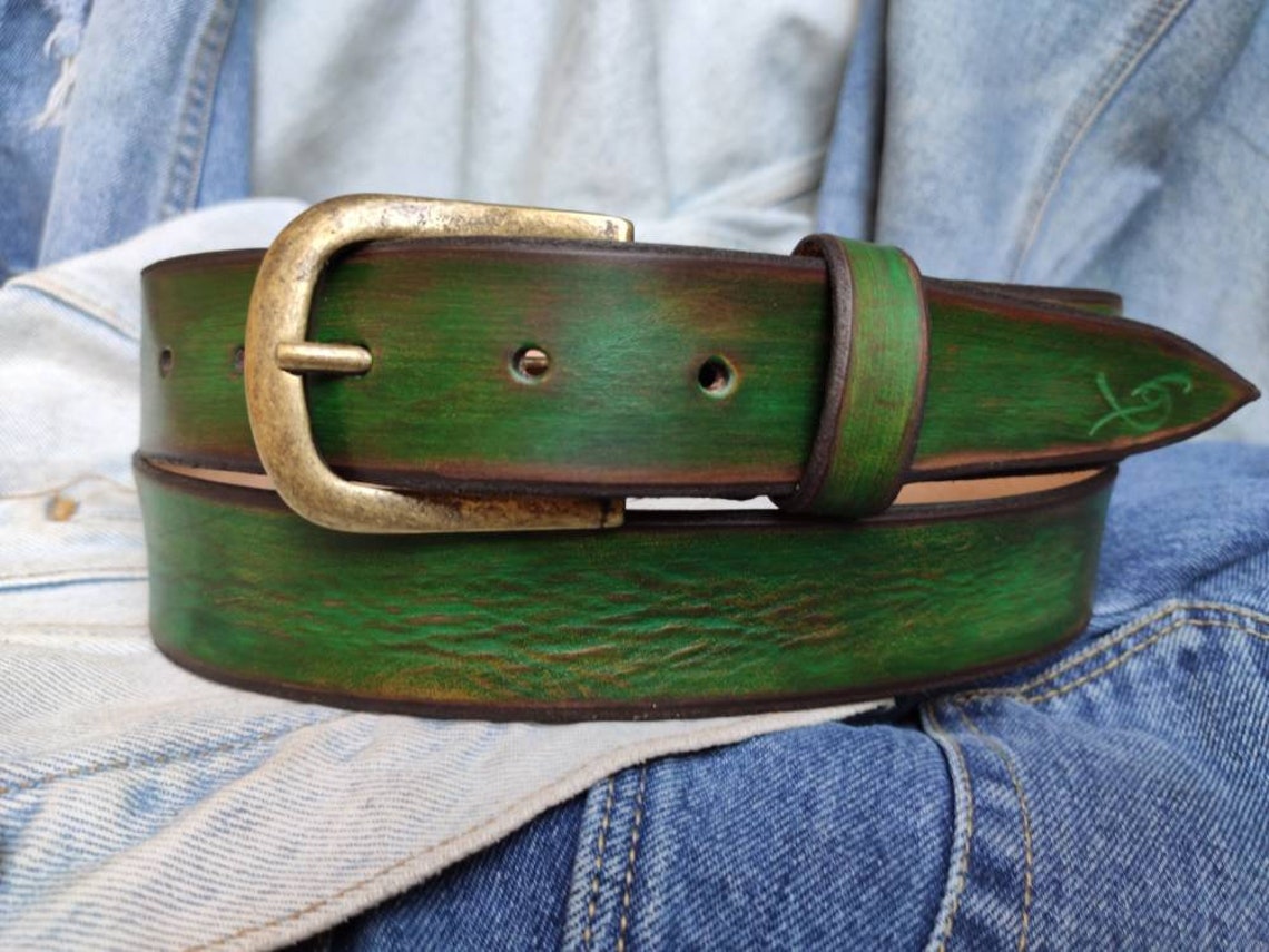 Men's Leather Belt Green Belt Mens Leather Accessories | Etsy