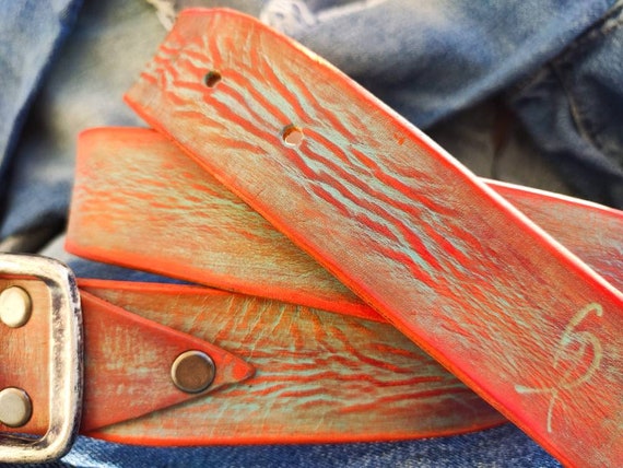 Turquoise and Orange Leather Belt Colors Belt Leather Belt - Etsy