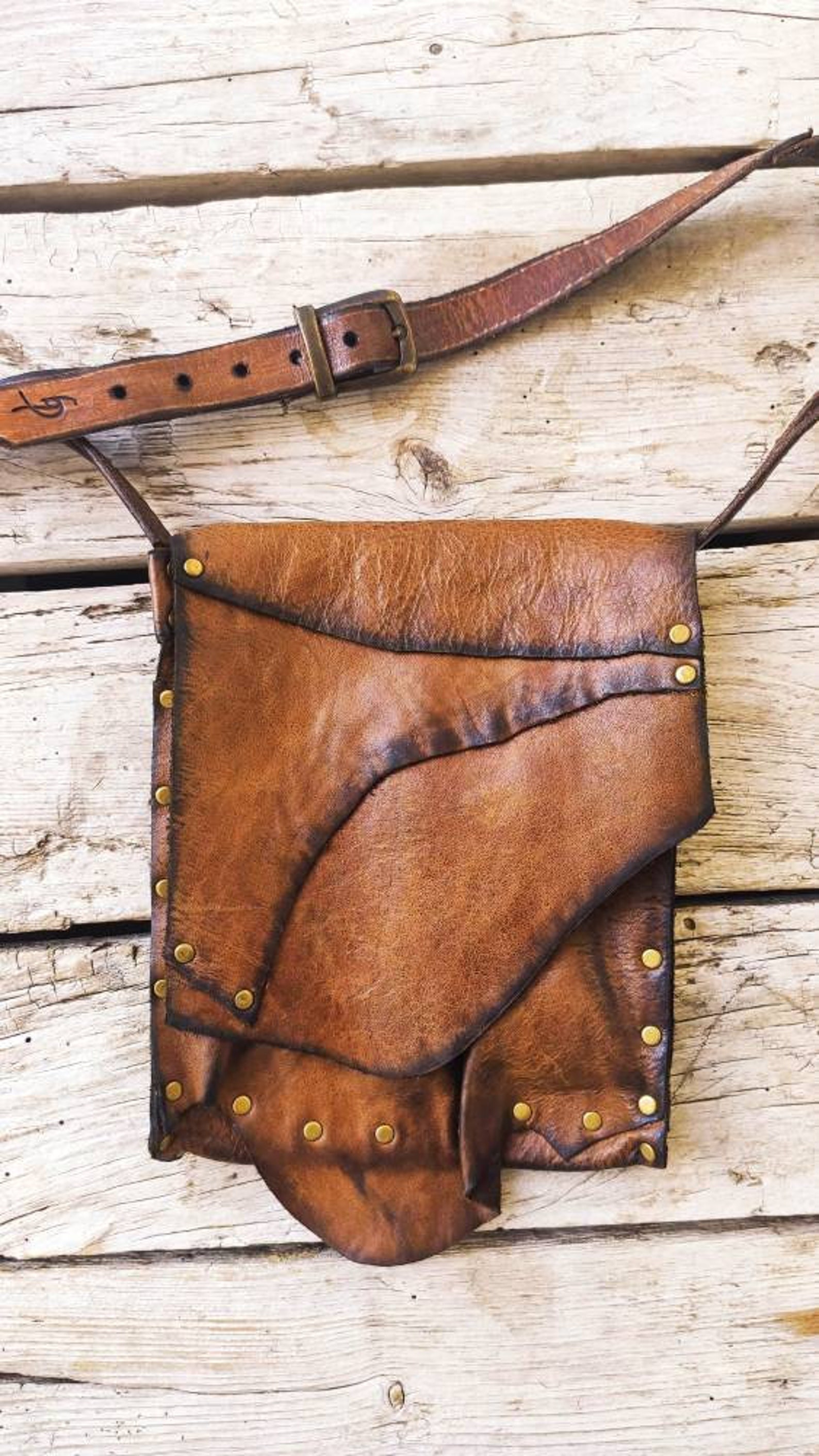 Handmade Leather Crossbody Bag, Unisex Brown Leather Purse, Viking ...