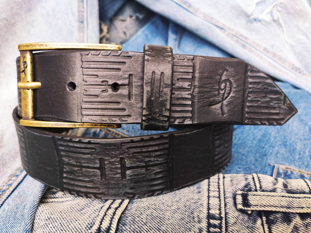 A Handmade Black Leather Belt Embossing With Heat Sink Cooler Unique ...