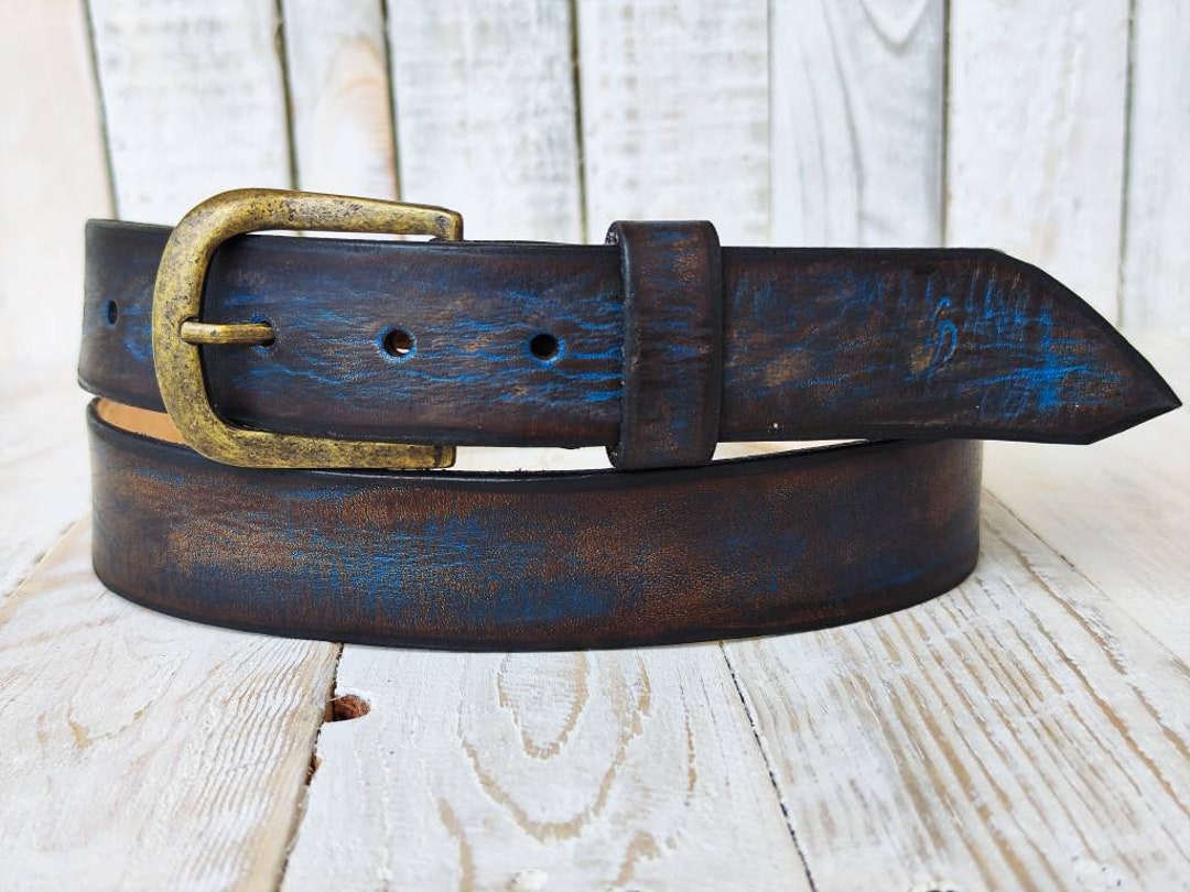 Men's Belt Blue Belt Leather Belt Wide Belt Leather - Etsy