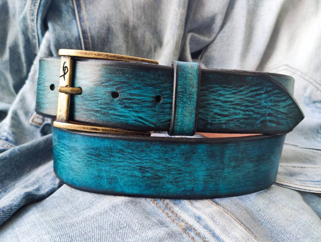 Men's Leather Belt, Blue Belt, Mens Leather Accessories, Custom Leather ...