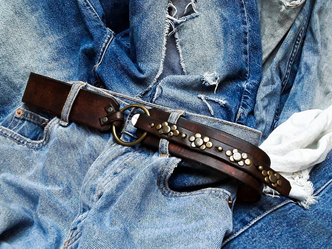 Rustic Wide Leather Belt – Handmade Rivet Design, Mens Apparel - Etsy