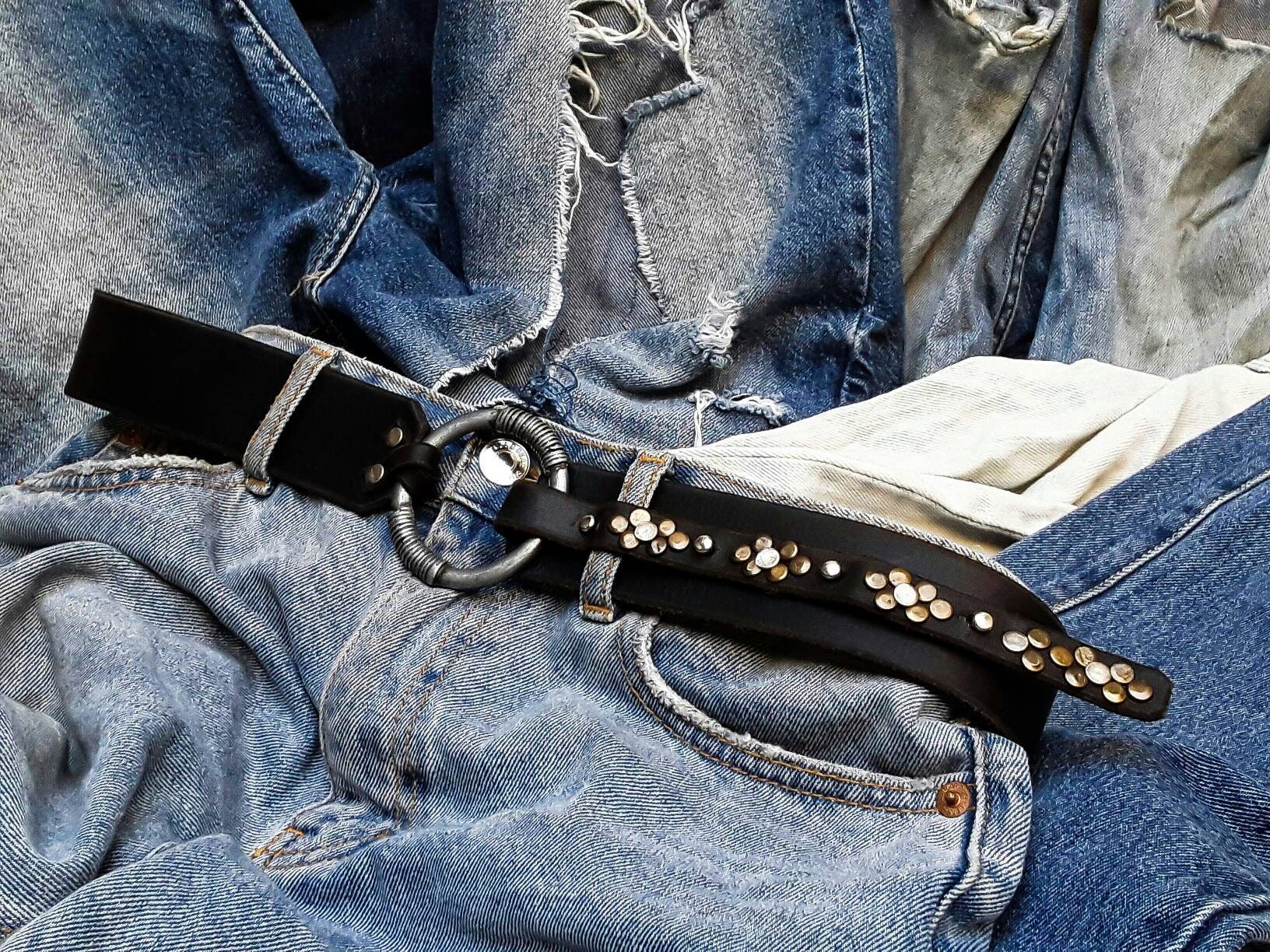 Rustic Style Men's Belt Unique Leather Men's Black - Etsy