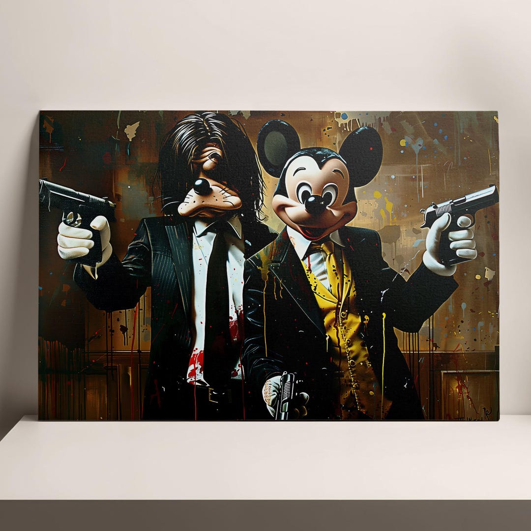 Mickey Mouse Goofy With Gun Canvas Wall Art - Large Modern Wall Hanging ...