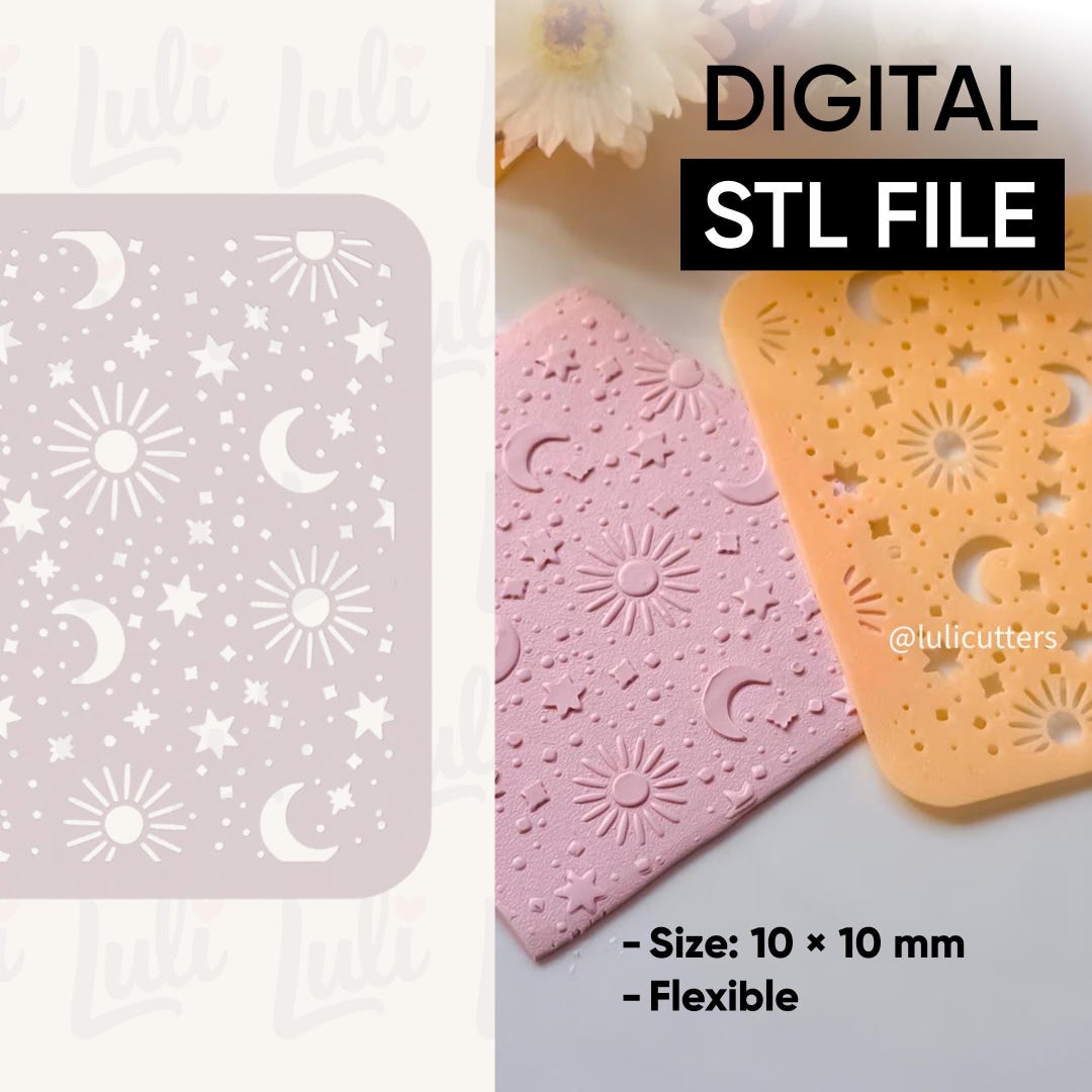 Celestial Clay Stencil: Suns, Moons, Stars - 3D Print STL File (digital ...