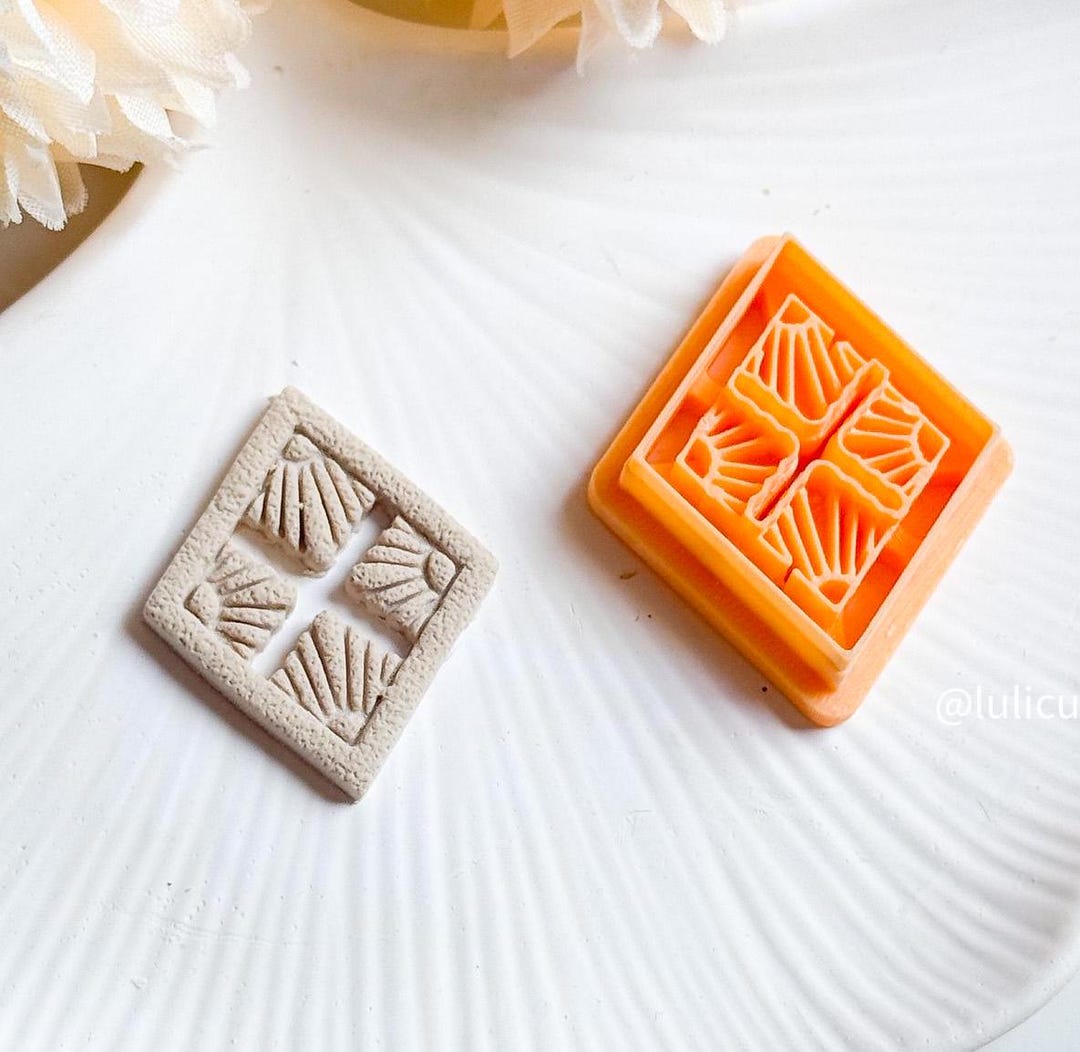 Art Deco Square Polymer Clay Cutter: Floral Imprint Earring Design - Etsy