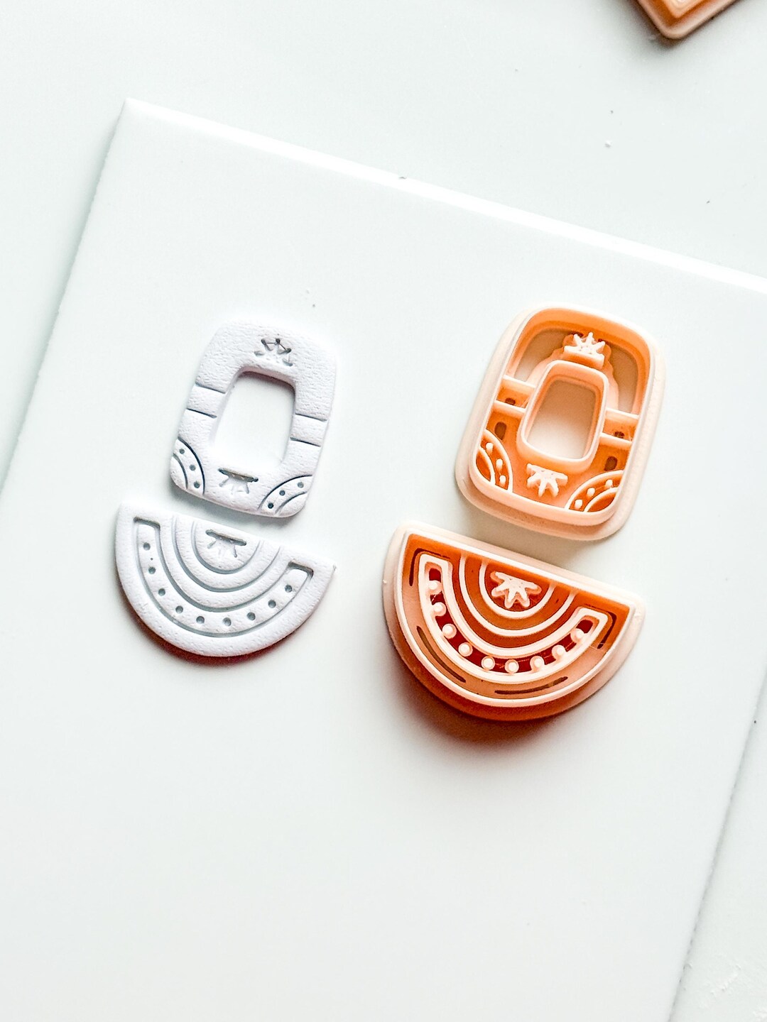 Boho Arch and Fan Clay Cutter Set: Geometric Embossed Polymer Clay Tool ...