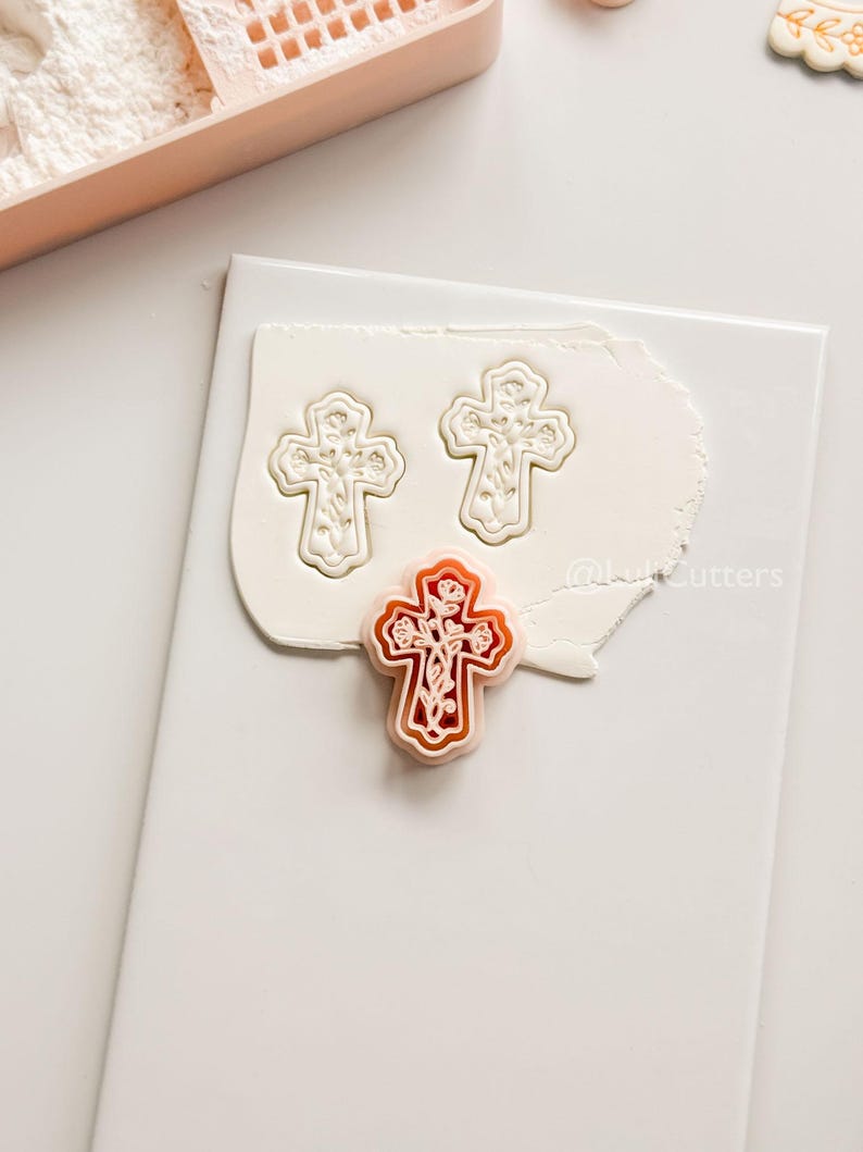Soft Bloom Cross Polymer Clay Cutter: Embossed Floral Vine Design for ...
