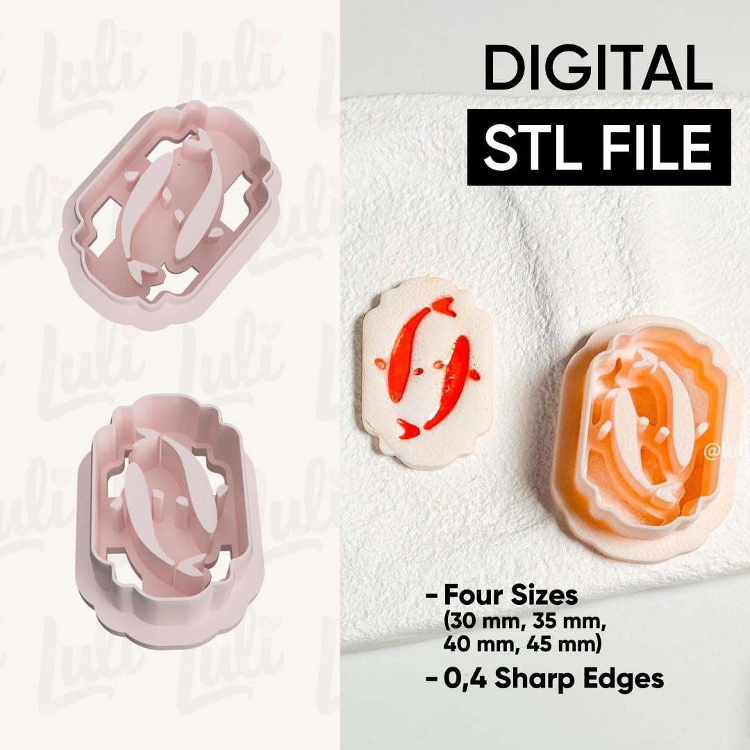 Koi Fish Imprint Cutter: Polymer Clay Earring Mold (STL Digital File ...