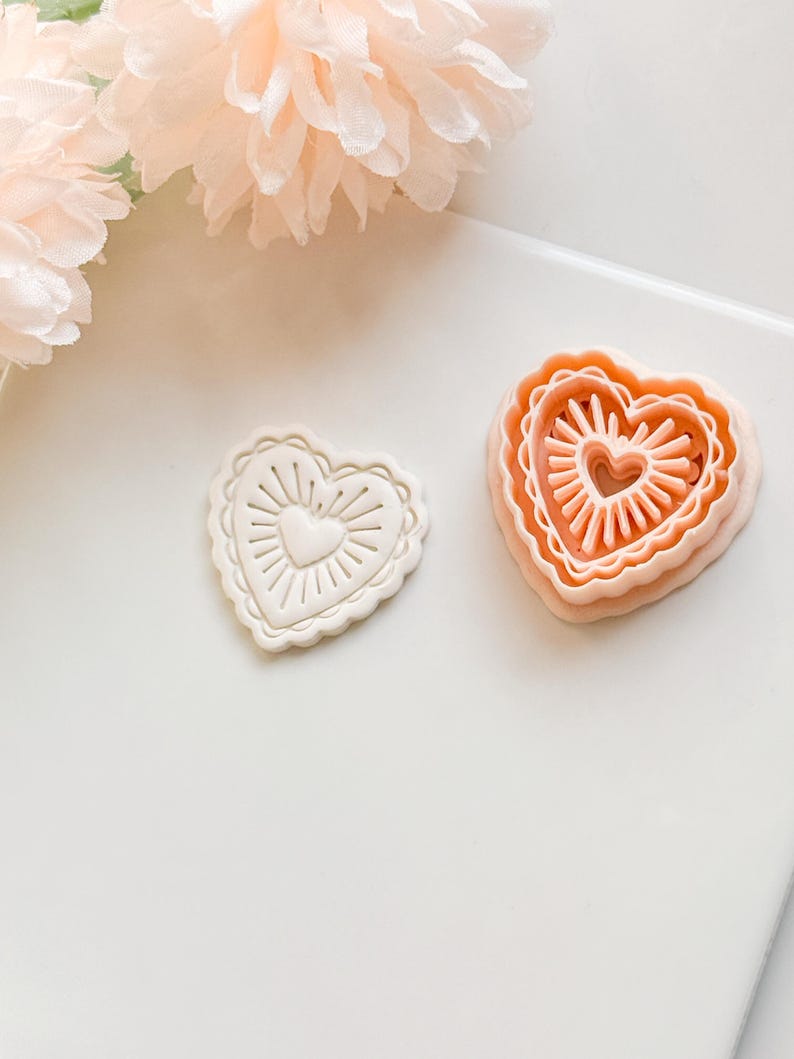 Raying Love Clay Cutter: Scalloped Heart With Radiating Center Heart - Etsy