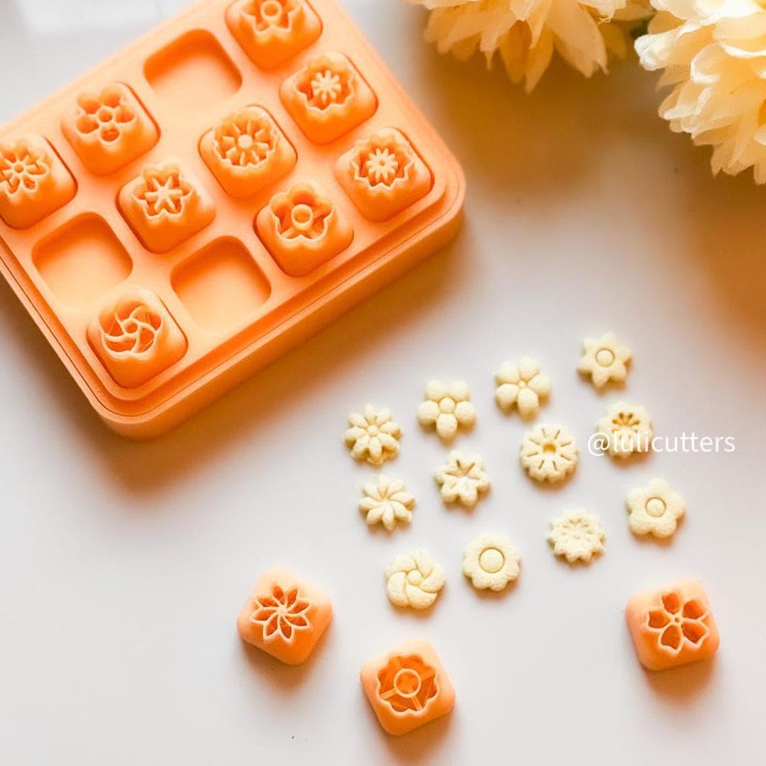Micro Floral Polymer Clay Embosser Set, 15 Mini Stud Size Flower Shapes ...
