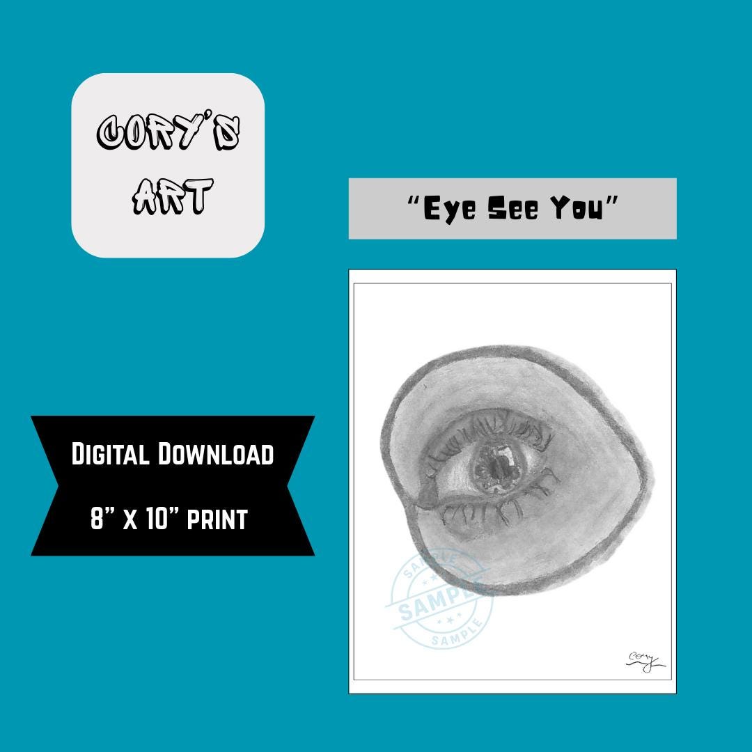 Printable Art Detailed Eyeball Sketch by Kid Artist 8" X 10" Digital ...