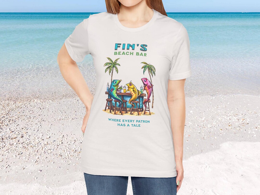 Fin's Beach Bar T-shirt, Funny Beach Bar Tee, Coastal Drinking Shirt ...