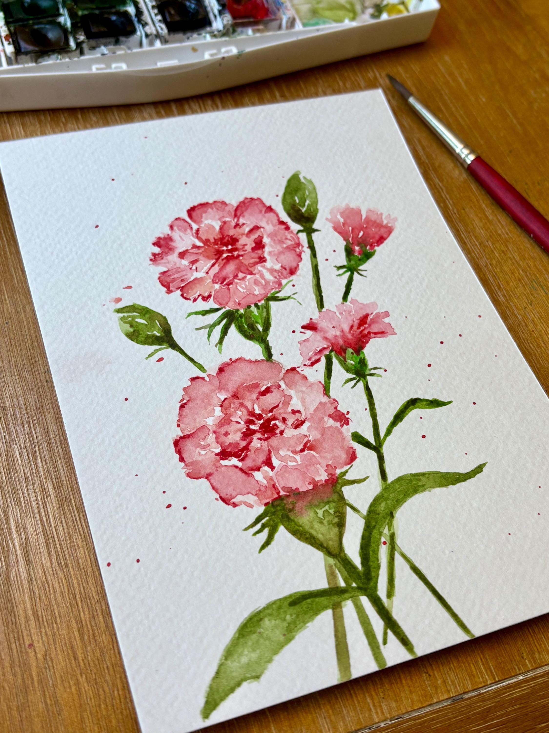 Original (not Print) 5x7 Watercolor Painting, Carnations, Flowers ...