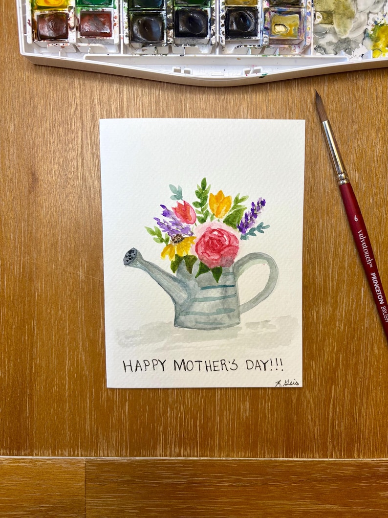 Handmade Watercolor Mother’s Day Card (NOT Print), Flowers, Watering ...